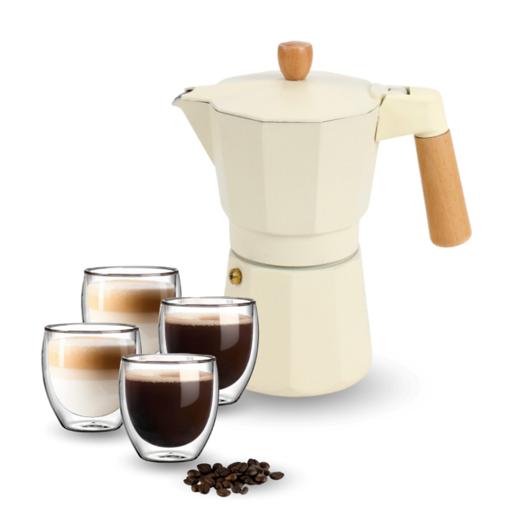 Kit de Café Barista Cafetera Italiana y Vasos Doble Pared Expreso ...